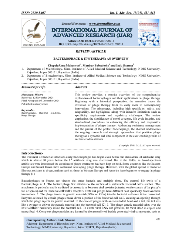 (PDF) BACTERIOPHAGE & ITS THERAPY: AN OVERVIEW