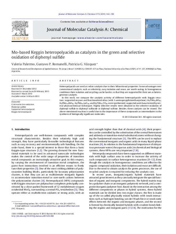 (PDF) Mo-based Keggin heteropolyacids as catalysts in the green and ...
