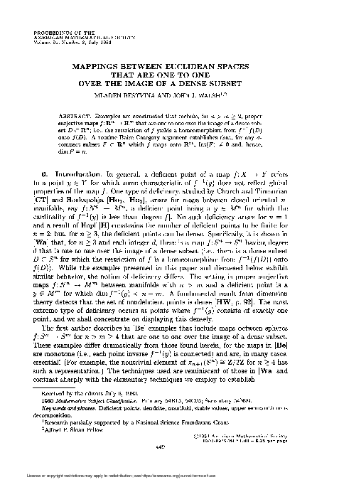 (PDF) Mappings between Euclidean spaces that are one-to-one over the image of a dense subset