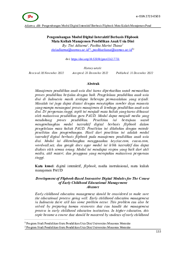 (PDF) Pengembangan Modul Digital Interaktif Berbasis Flipbook Mata Kuliah Manajemen Paud