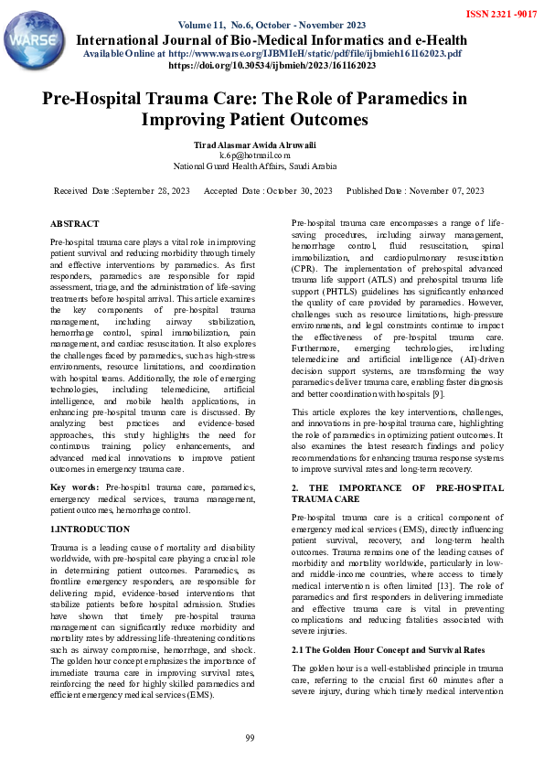 (PDF) Pre-Hospital Trauma Care: The Role of Paramedics in Improving ...