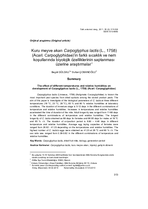 (PDF) Kuru meyve akarı Carpoglyphus lactis (L., 1758) (Acari ...