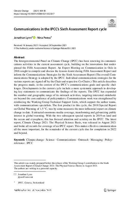 (PDF) Communications in the IPCC’s Sixth Assessment Report cycle