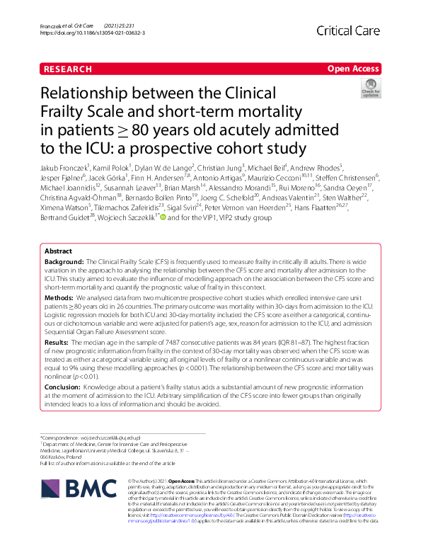 (PDF) Relationship between the Clinical Frailty Scale and short-term ...