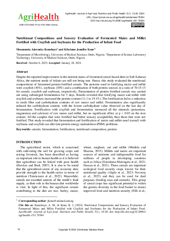(PDF) Nutritional Compositions and Sensory Evaluation of Fermented Maize and Millet Fortified ...
