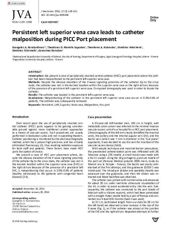 (PDF) Persistent Left Superior Vena Cava Leads to Catheter Malposition ...