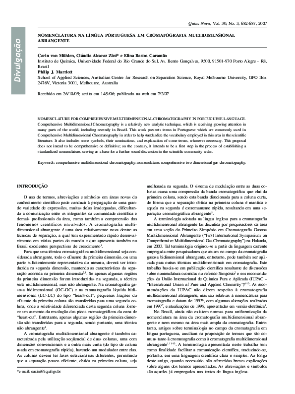 (PDF) Nomenclatura na l ngua portuguesa em cromatografia multidimensional abrangente