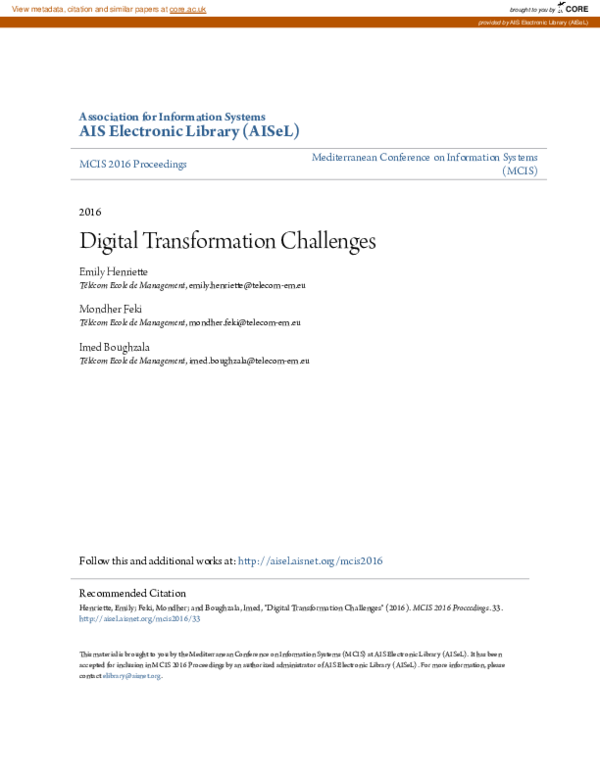 Pdf Digital Transformation Challenges