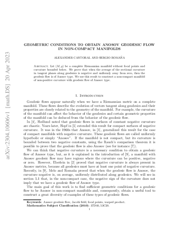 Pdf Geometric Conditions To Obtain Anosov Geodesic Flow In Non