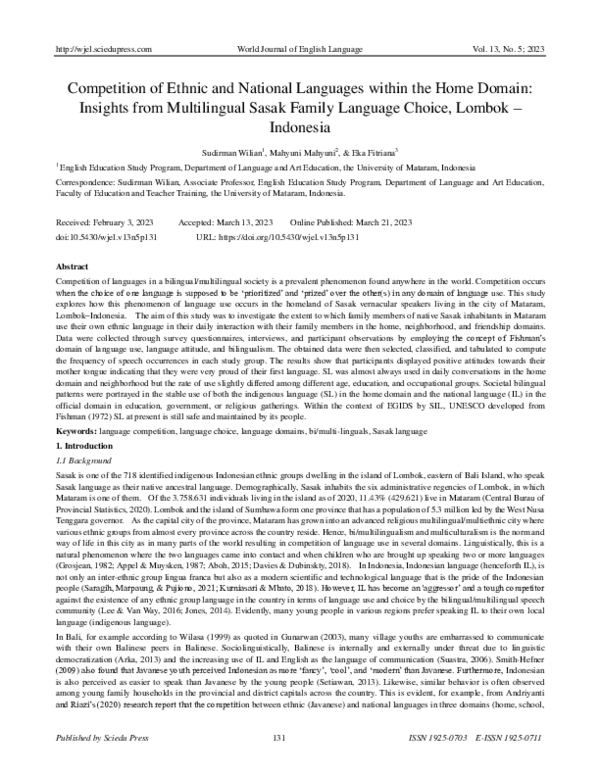 (PDF) Competition of Ethnic and National Languages within the Home ...
