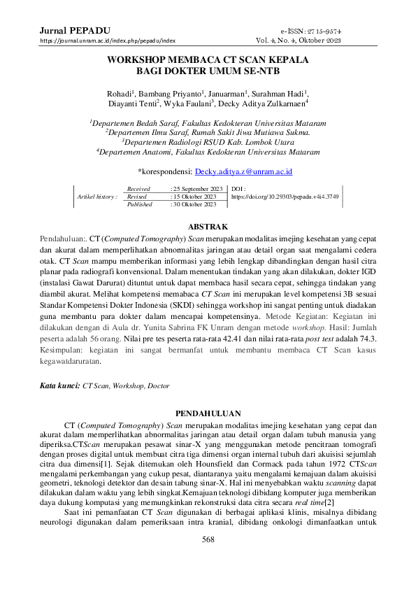 (PDF) Workshop Membaca CT Scan Kepala Bagi Dokter Umum Se-NTB