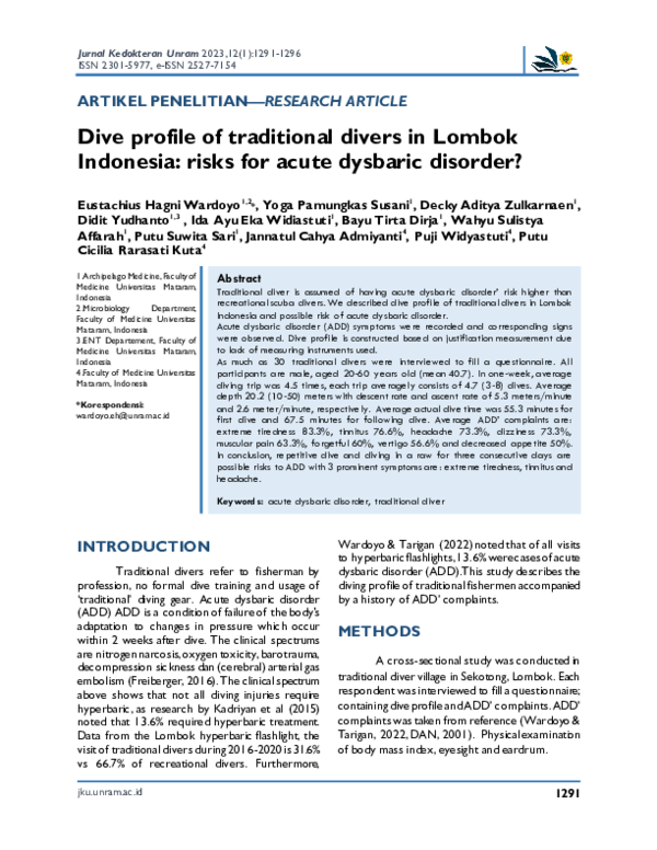 (PDF) Dive profile of traditional divers in Lombok Indonesia: risks for ...