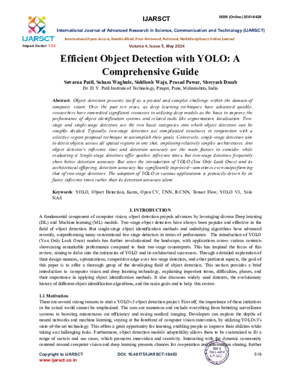 Efficient Object Detection with YOLO: A Comprehensive Guide