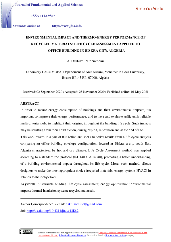 (PDF) Environmental Impact and Thermo-Energy Performance of Recycled ...