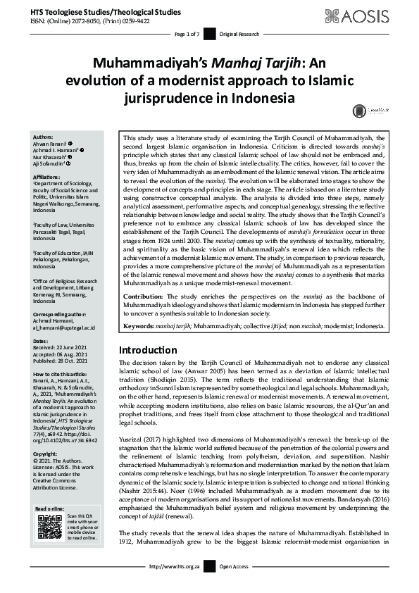 (PDF) Muhammadiyah’s Manhaj Tarjih: An evolution of a modernist ...