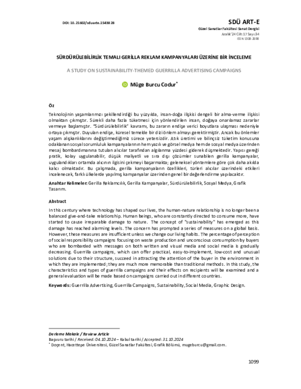 (PDF) Sürdürülebilirlik Temalı Gerilla Reklam Kampanyaları Üzerine Bir ...