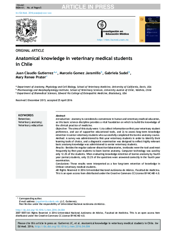 (PDF) Anatomical knowledge in veterinary medical students in Chile