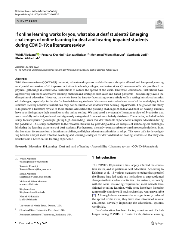 (PDF) If online learning works for you, what about deaf students ...
