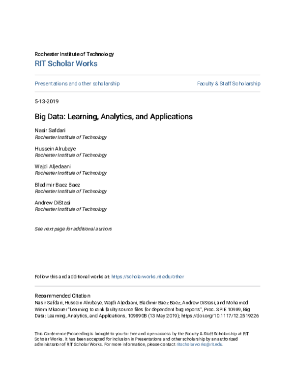 (PDF) Big Data: Learning, Analytics, and Applications