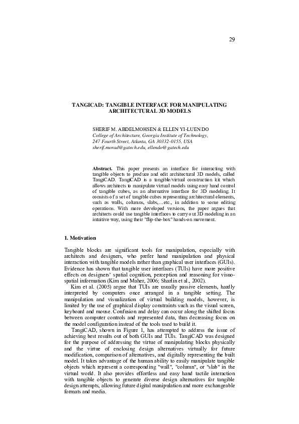 (PDF) TangiCAD: Tangible Interface for Manipulating Architectural 3D Models