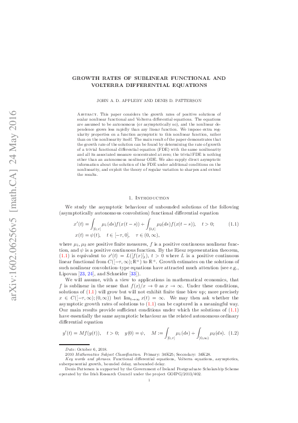 (PDF) Growth Rates of Sublinear Functional and Volterra Differential ...