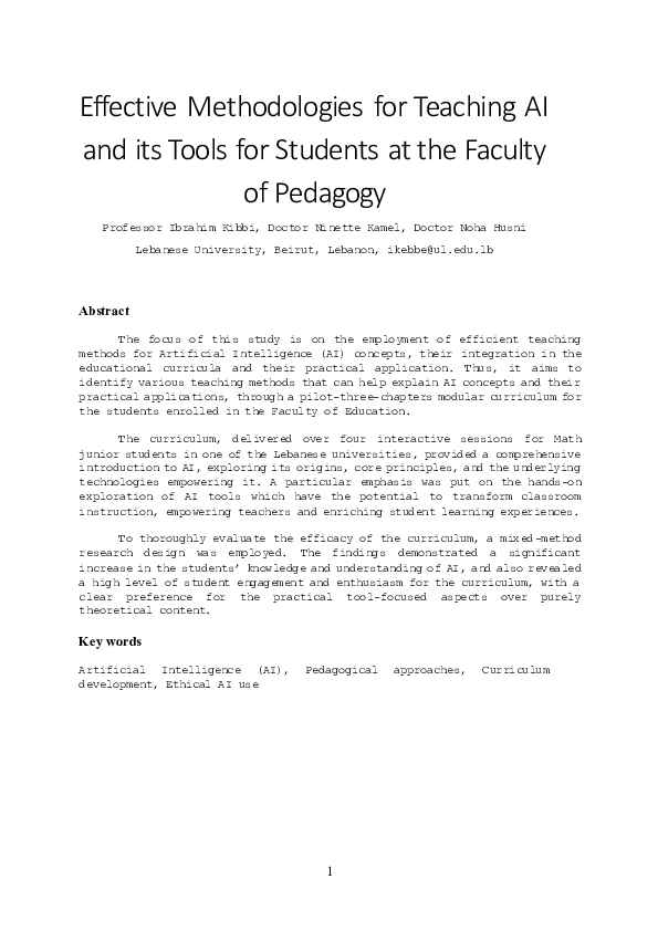 (PDF) Effective Methodologies for Teaching AI and its Tools for Students at the Faculty of Pedagogy