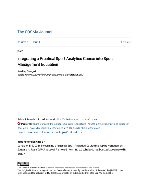 (PDF) Integrating a Practical Sport Analytics Course into Sport ...