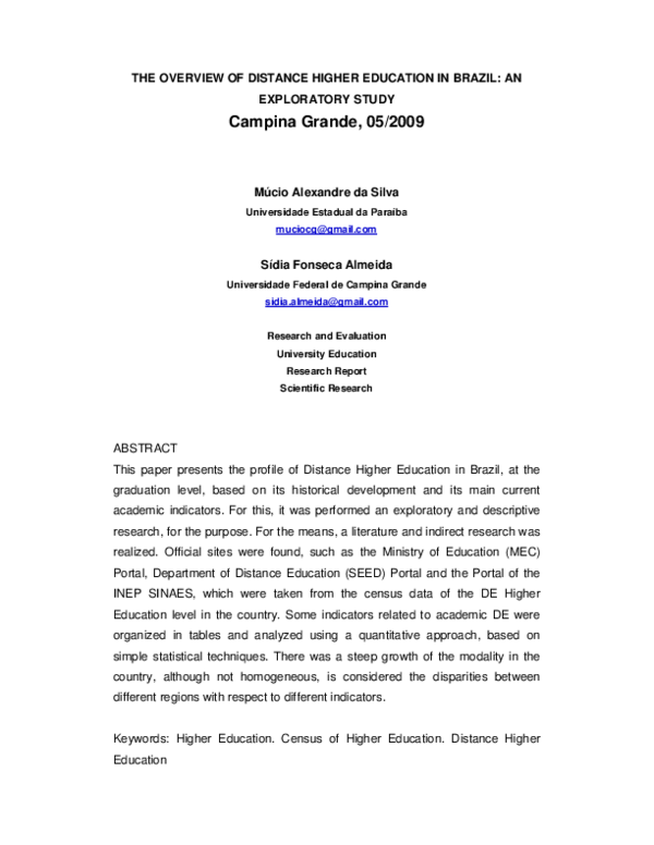 (PDF) The Overview of Distance Higher Education in Brazil: An ...