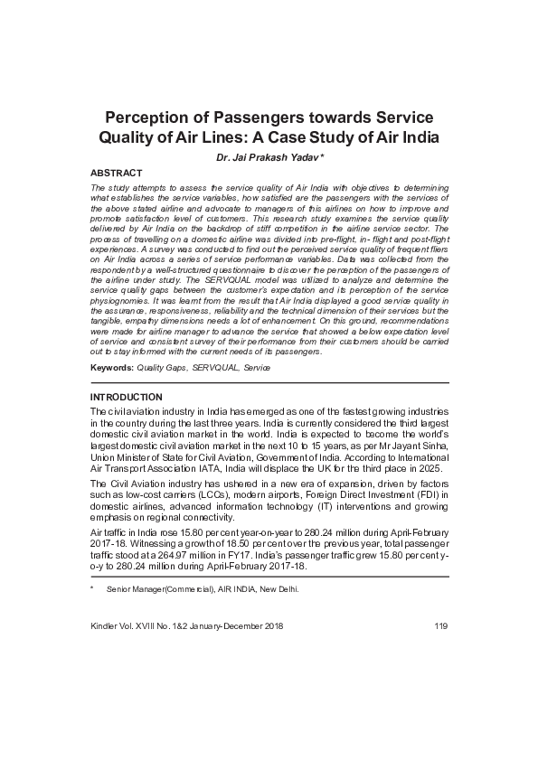 (PDF) Perception of Passengers towards Service Quality of Air Lines: A ...