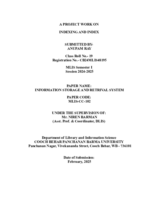 (PDF) A PROJECT WORK ON INDEXING AND INDEX