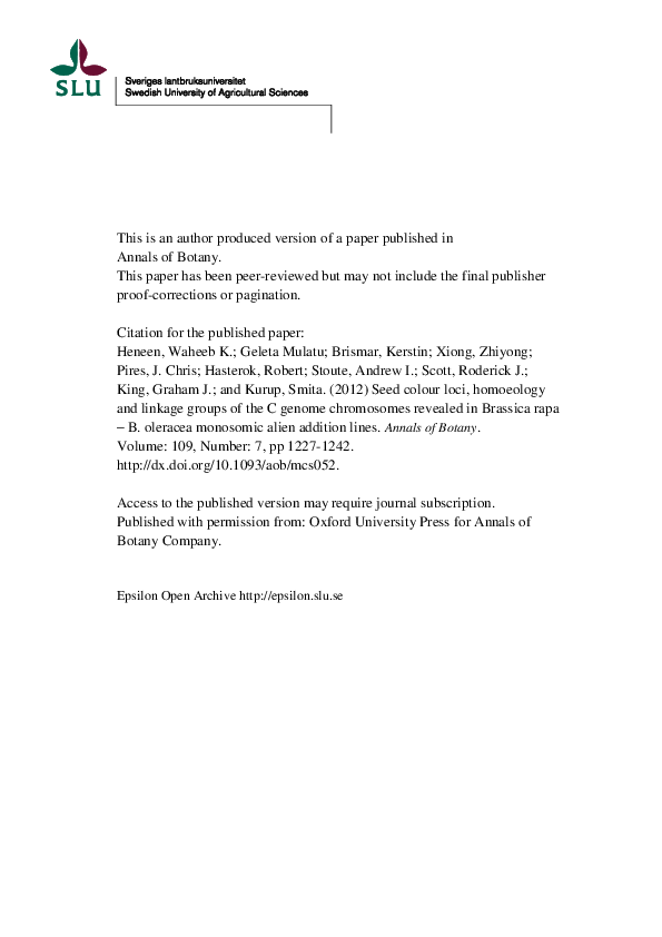 (PDF) Seed colour loci, homoeology and linkage groups of the C genome ...