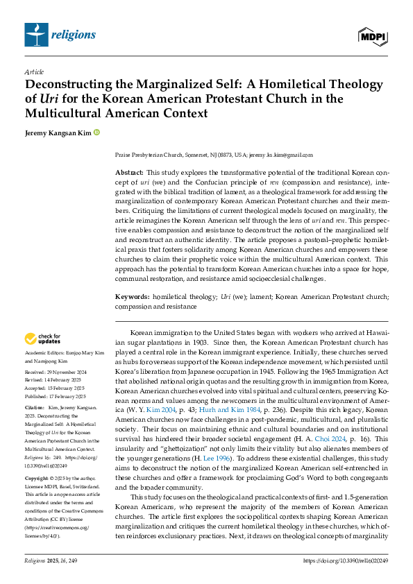 (PDF) Deconstructing the Marginalized Self: A Homiletical Theology of Uri for the Korean ...