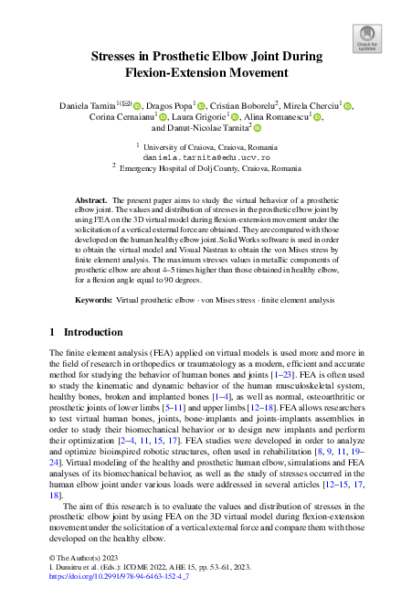 (PDF) Stresses in Prosthetic Elbow Joint During Flexion-Extension Movement
