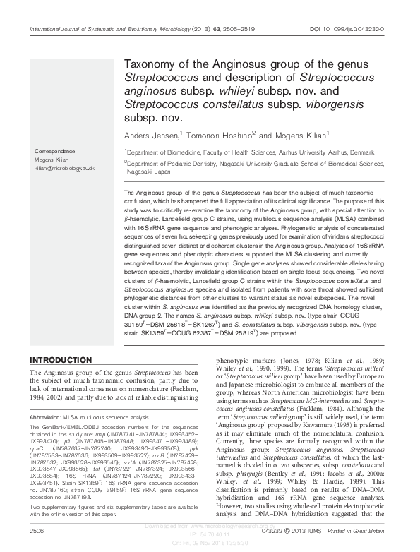 (PDF) Taxonomy of the Anginosus group of the genus Streptococcus and ...