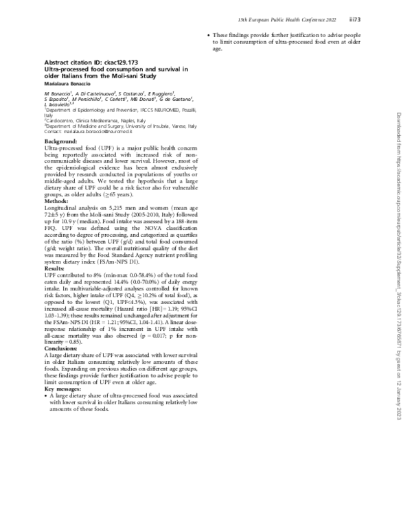 (PDF) Ultra-processed food consumption and survival in older Italians ...