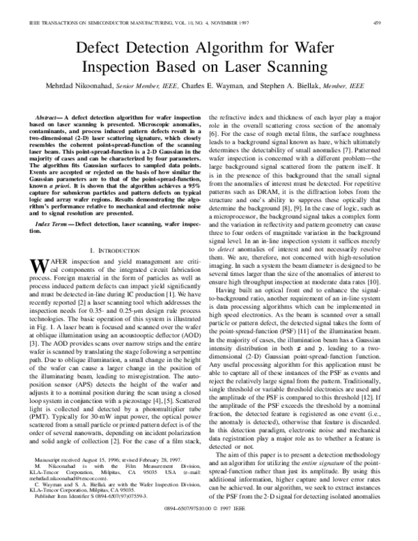 (PDF) Defect detection algorithm for wafer inspection based on laser scanning