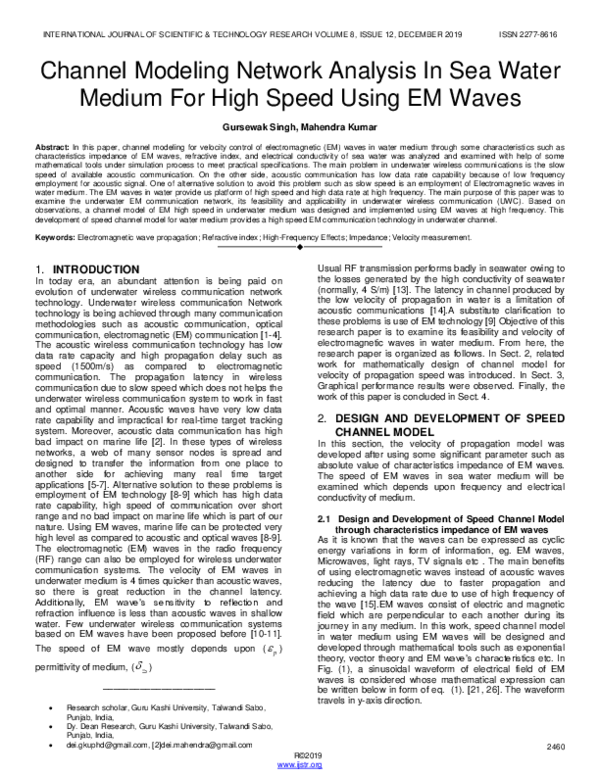 (PDF) Channel Modeling Network Analysis In Sea Water Medium For High ...
