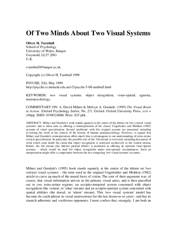 (PDF) Of two minds about two visual systems