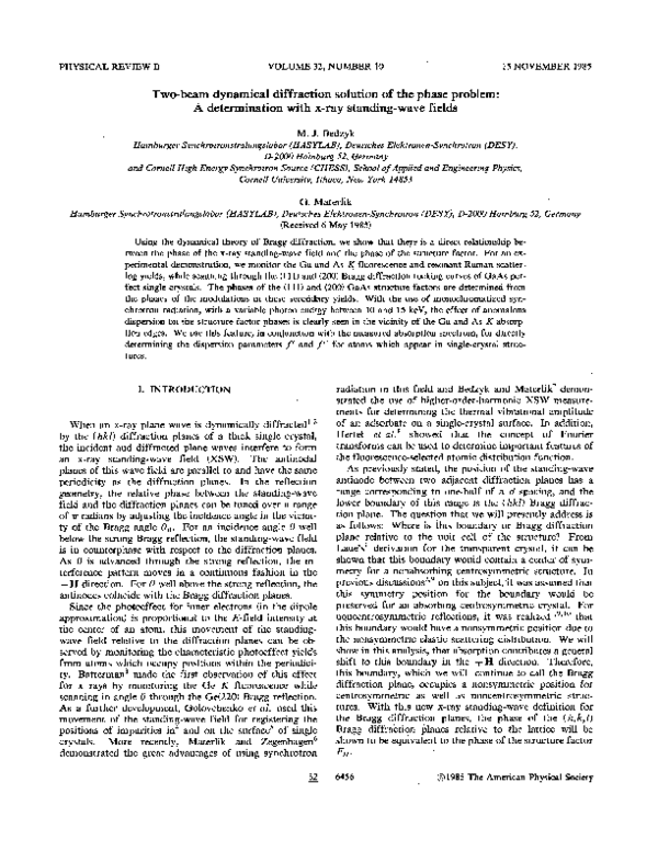 (PDF) Two-beam dynamical diffraction solution of the phase problem: A determination with x-ray ...