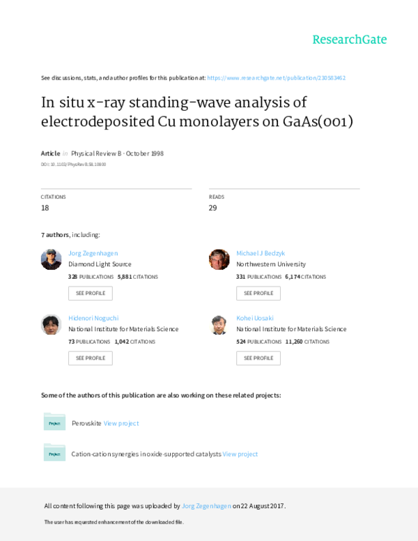 (PDF) In situ x-ray standing-wave analysis of electrodeposited Cu ...