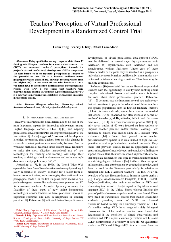 (PDF) Teachers Perception of Virtual Professional Development in a ...