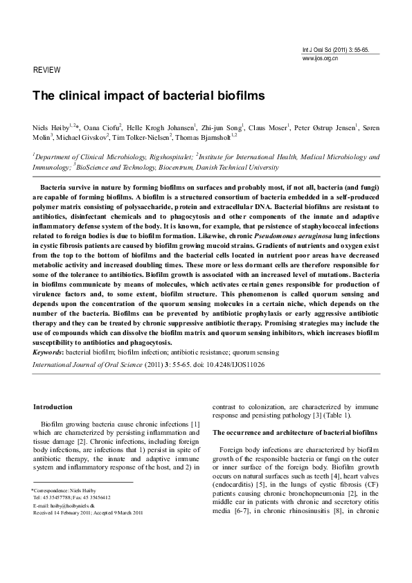 (PDF) The clinical impact of bacterial biofilms