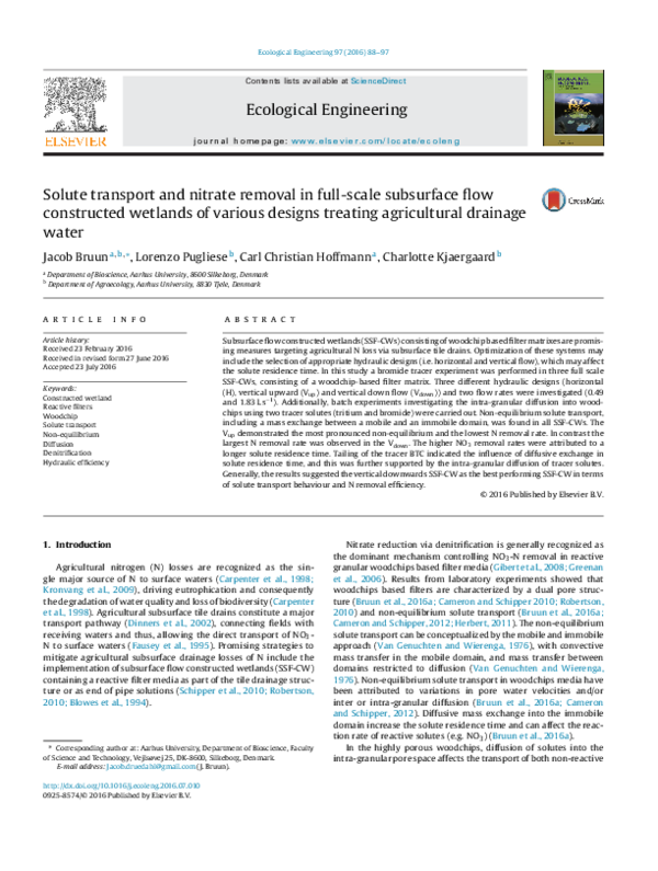 (PDF) Solute transport and nitrate removal in full-scale subsurface flow constructed wetlands of ...