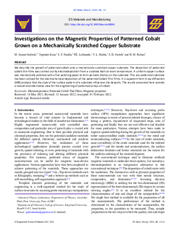 (PDF) Investigations on the Magnetic Properties of Patterned Cobalt Grown on a Mechanically ...