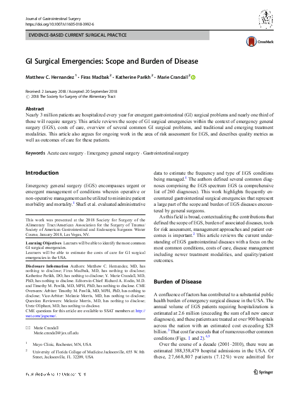 (PDF) GI Surgical Emergencies: Scope and Burden of Disease
