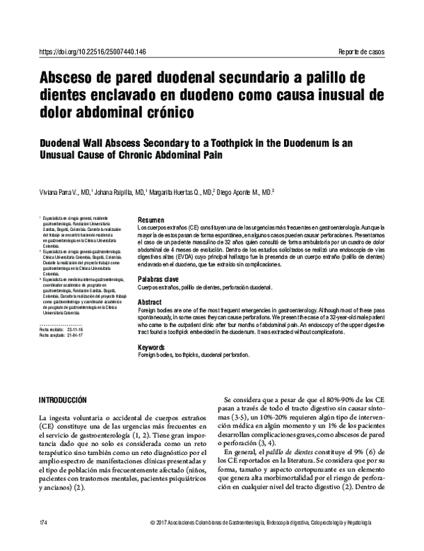 (PDF) Absceso de pared dudenal secundario a "palillo de dientes ...