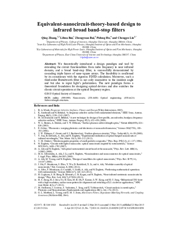 (PDF) Equivalent-nanocircuit-theory-based design to infrared broad band-stop filters