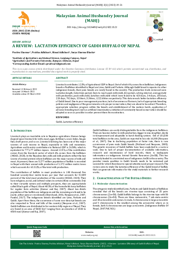 (PDF) A Review: Lactation Efficiency of Gaddi Buffalo of Nepal