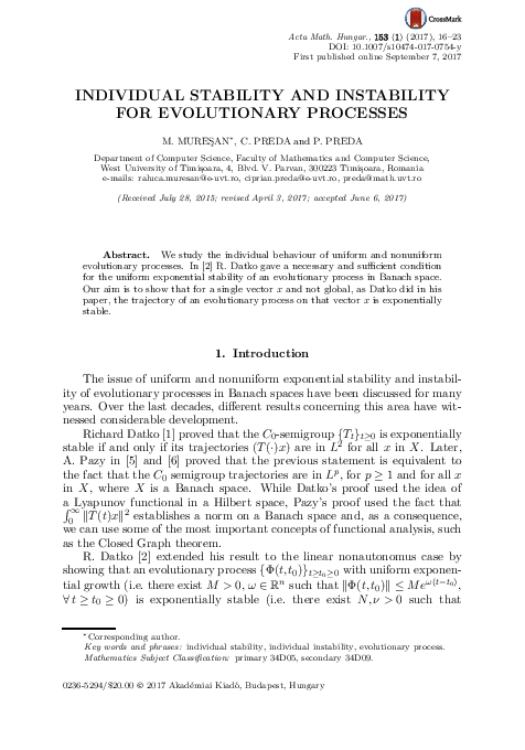 (PDF) Individual stability and instability for evolutionary processes