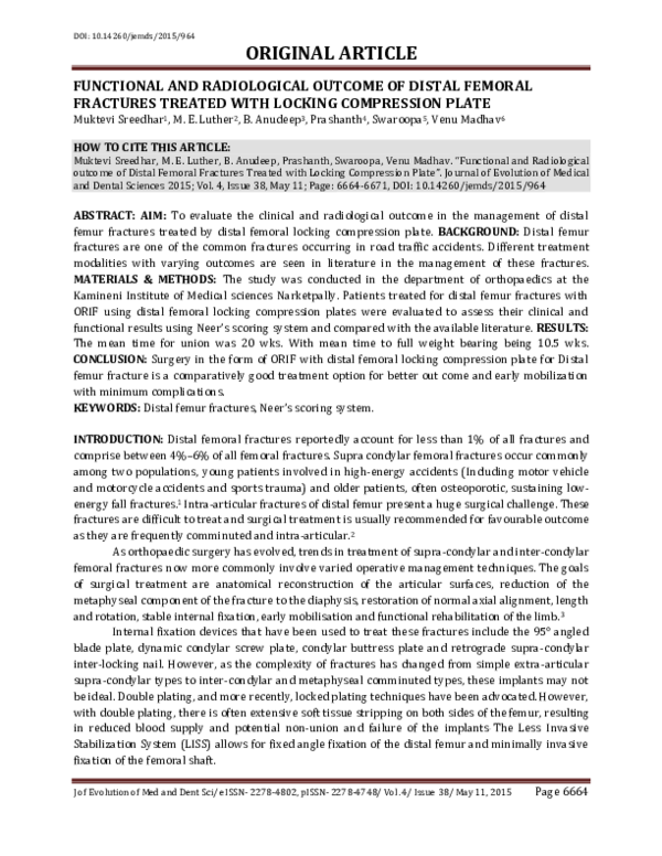(PDF) Functional and Radiological Outcome of Distal Femoral Fractures Treated with Locking ...